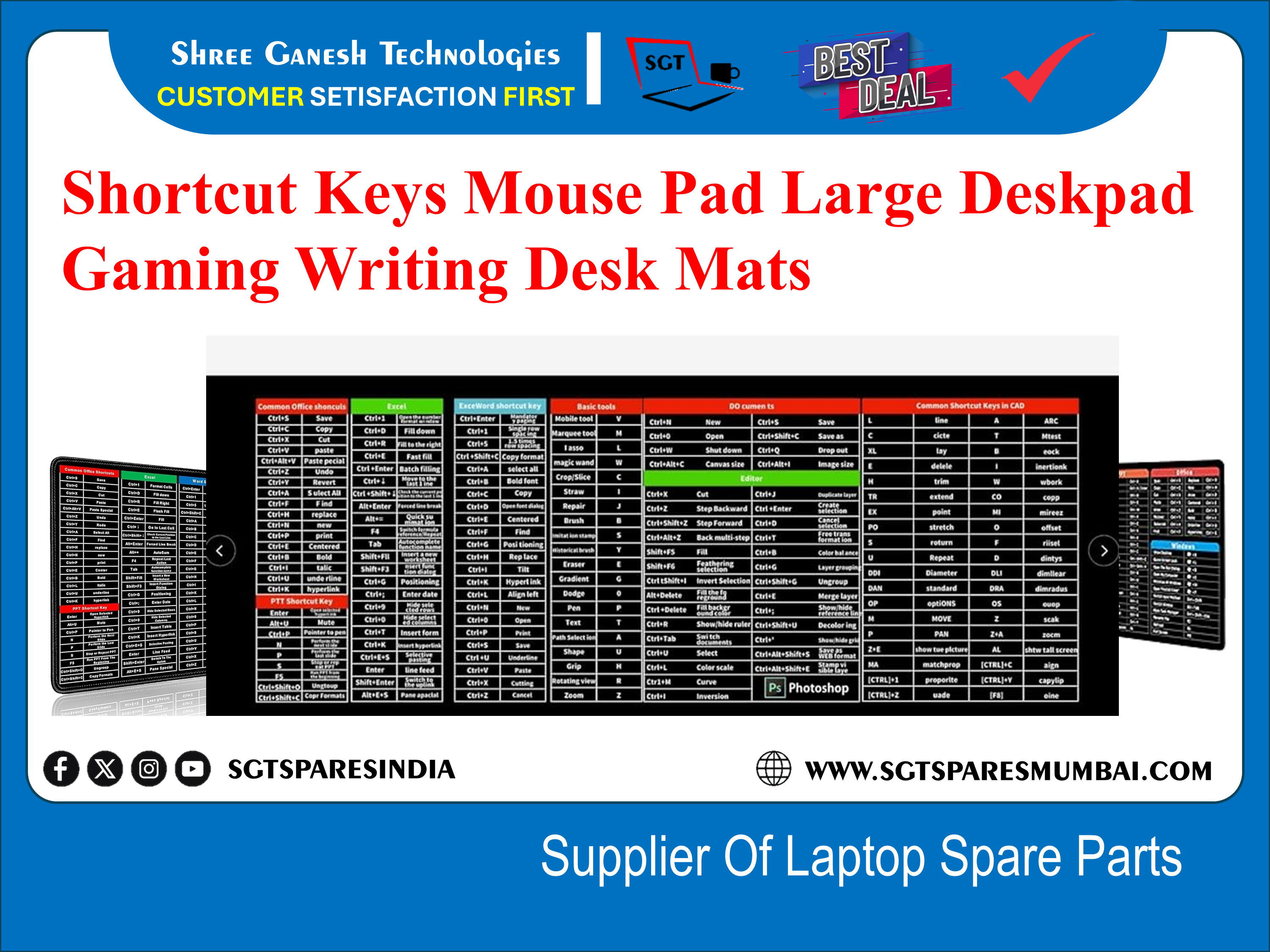 English Shortcut Keys Mouse Pad Large Deskpad Gaming Writing Desk Mats ...